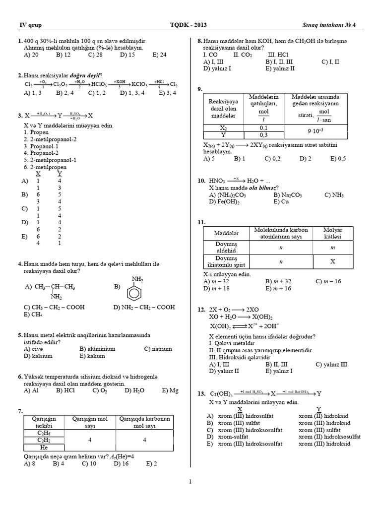 Sınaq Imtahanı : CL Clo Hclo Kclo CL | PDF