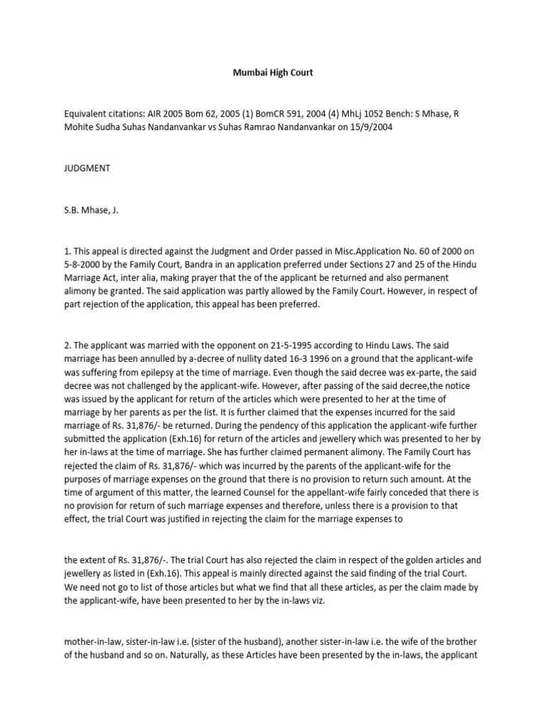 No Stridhan & Marriage Expenses Return | PDF | Alimony | Public Law