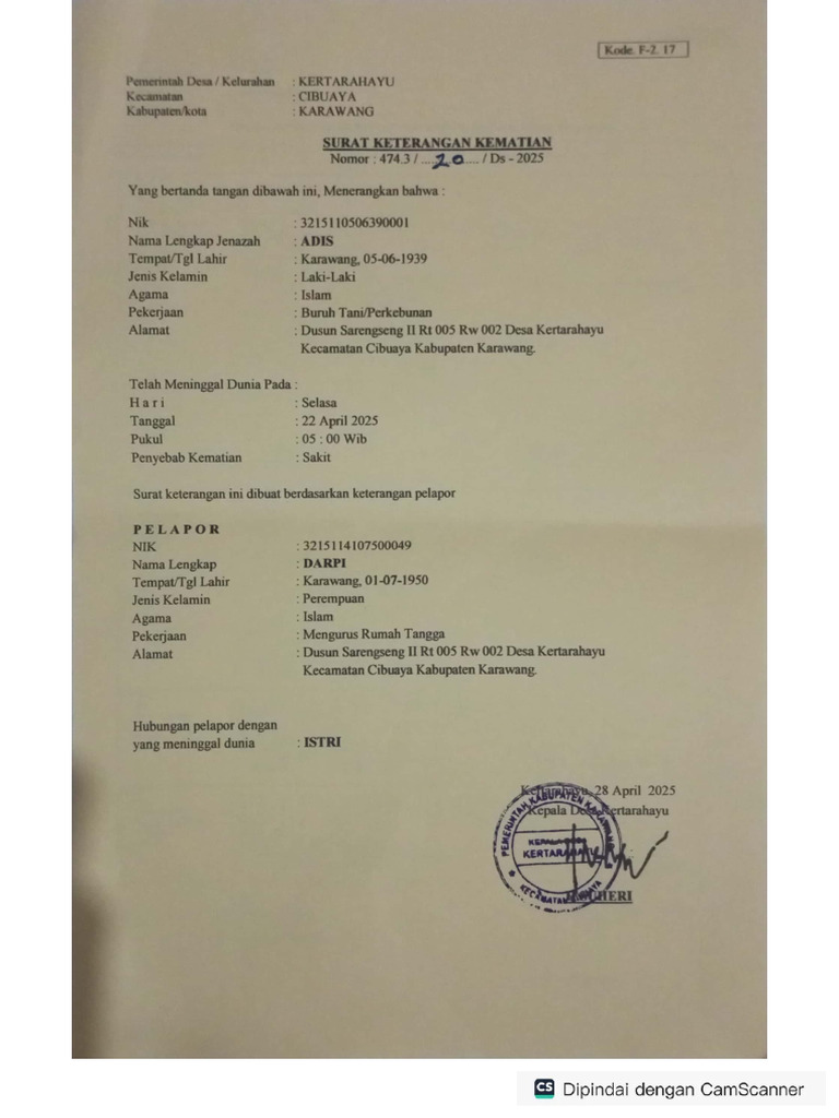 surat ket kematian adis | PDF