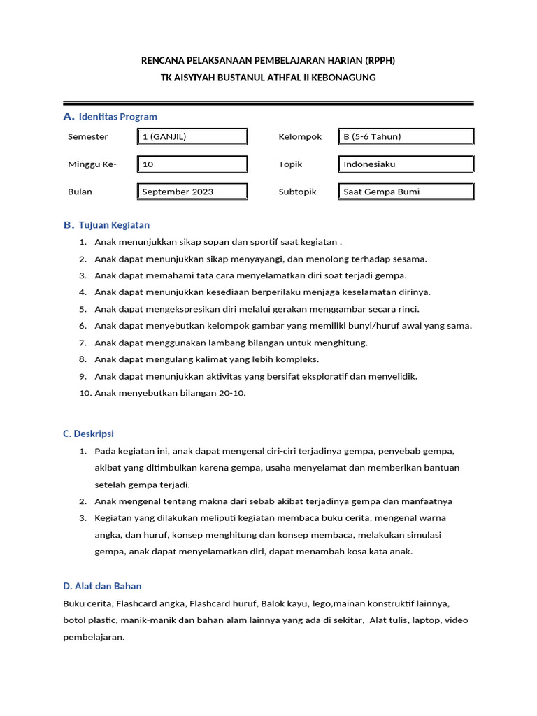 RPPH TK B Minggu Ke 10 | PDF