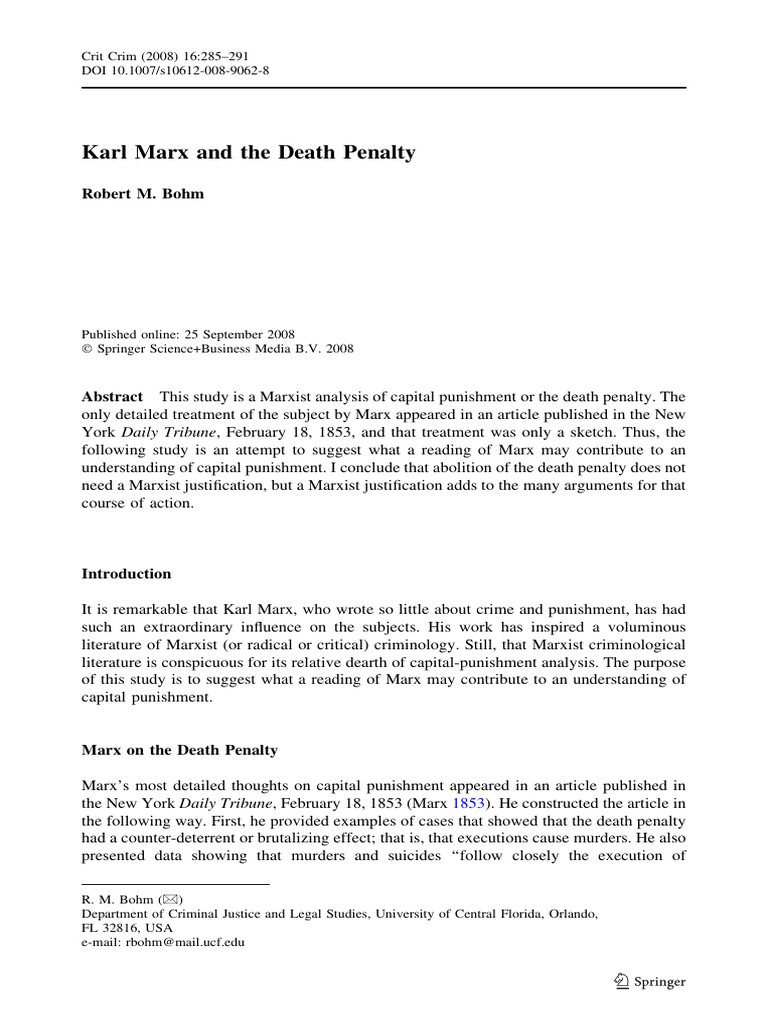 BOHM, Robert. Karl Marx and The Death Penalty | PDF | Marx's Theory Of ...