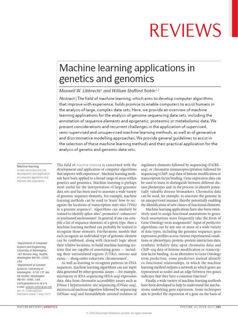 P11 - Machine Learning Applications in Genetics and Genomics | PDF | Machine Learning | Gene
