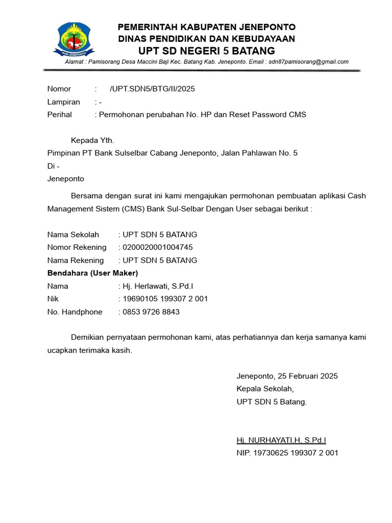 Permohonan Reset Password CMS Bank | PDF