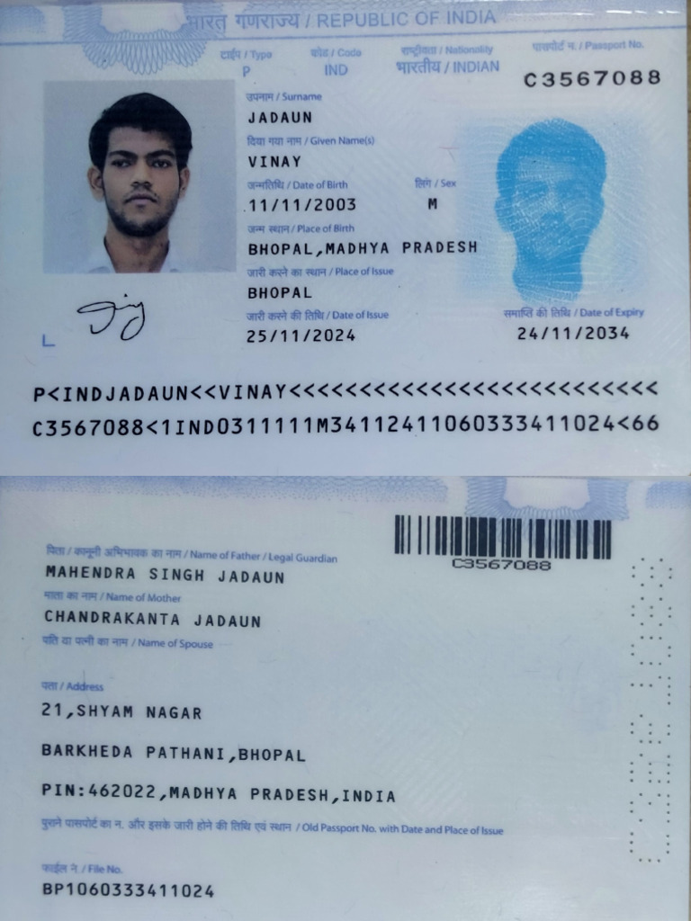 Vinay Jadaun Passport | PDF