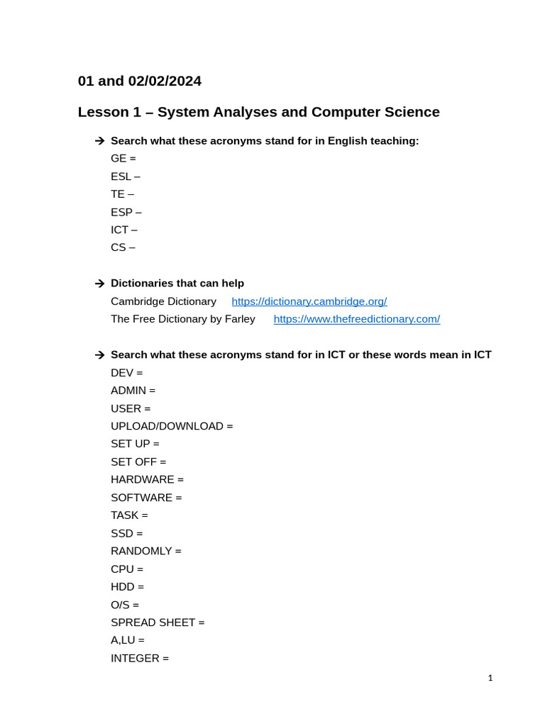 Lesson 1 - Acronyms - ICT.Techical English | PDF