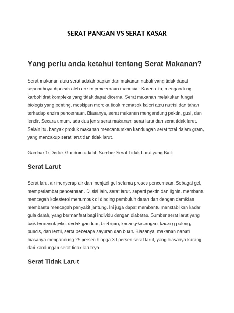 Perbedaan Serat Pangan dan Kasar | PDF
