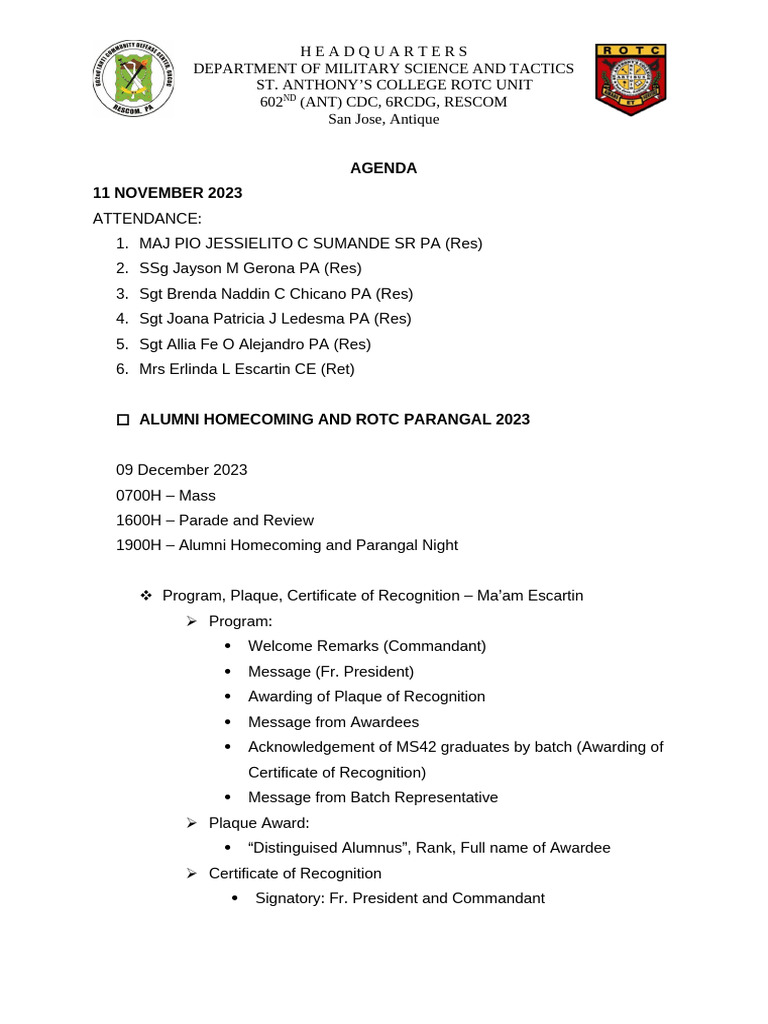 Minutes (Alumni Homecoming) | PDF