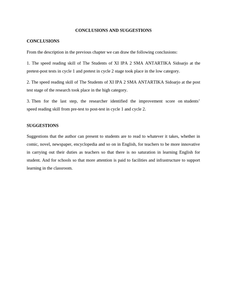 Conclusions and Suggestions Car | PDF