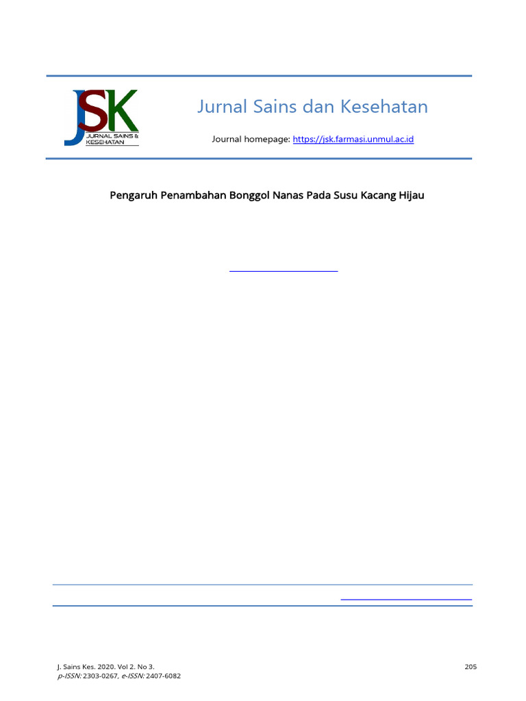 https://jsk.jurnalfamul.com/ Jurnal Sains dan Kesehatan (J. Sains Kes.) JSK Vol. 2 No. 3 (2020 ...