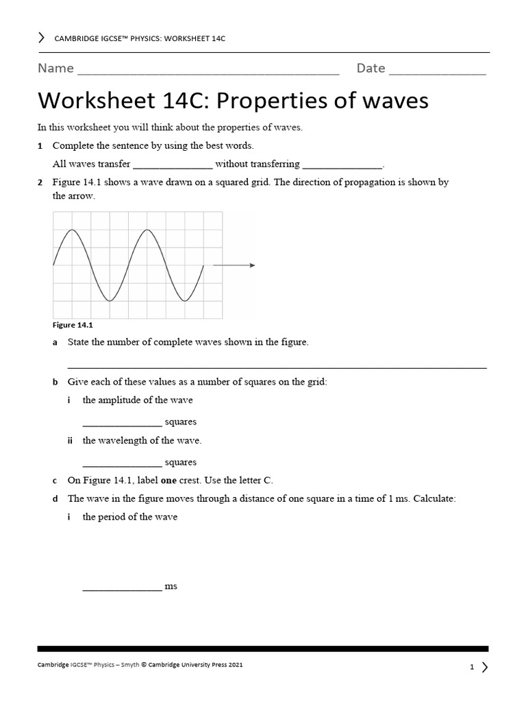 Igcse Physics 3ed TR Ws 14c | PDF | Waves | Wavelength