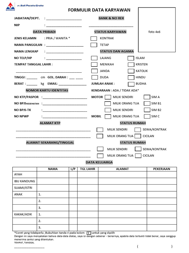 Formulir Data Karyawan Revised | PDF