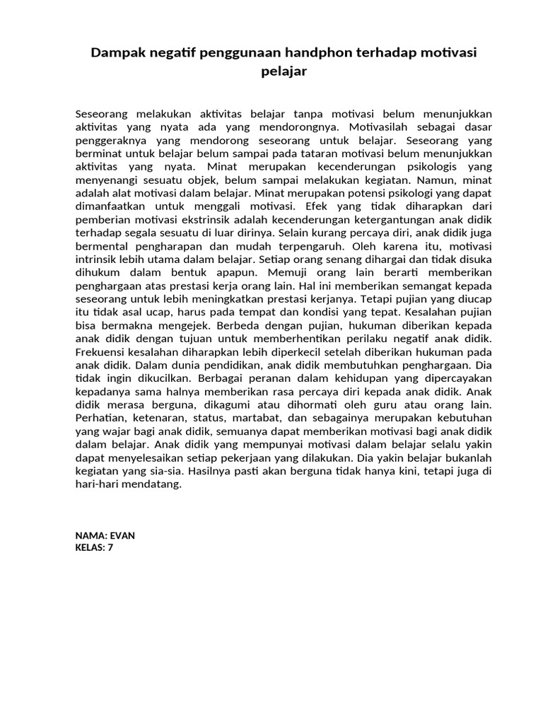 Dampak Handphone pada Motivasi Pelajar | PDF