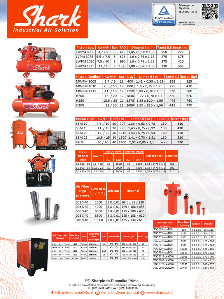 Shark Air Compressor Specifications | PDF | Chemical Equipment | Energy ...