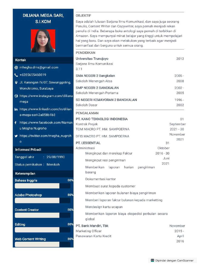 CV & Berkas Lainnya - Diliana Mega Sari | PDF