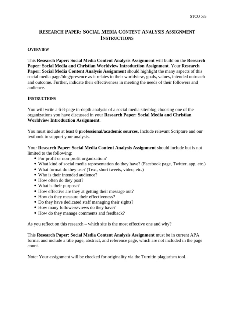 Research Paper Social Media Content Analysis Assignment Instructions | PDF