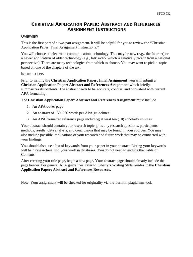 Christian Application Paper Abstract and References Assignment ...