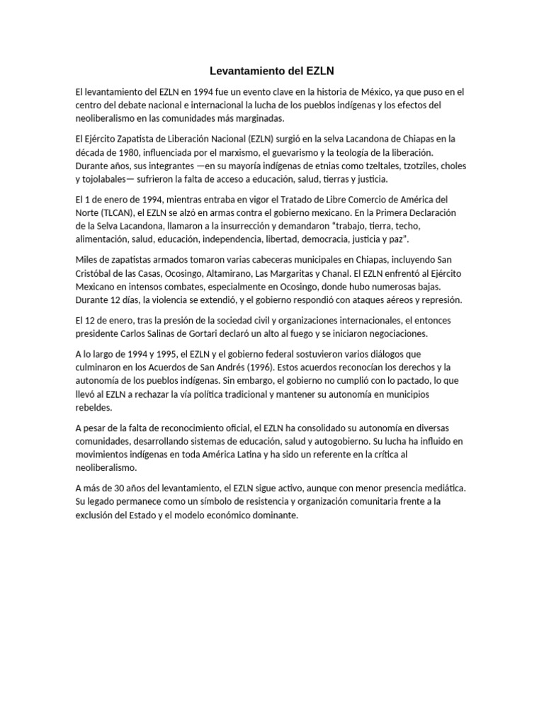 Levantamiento Del EZLN | PDF | Ejército Zapatista de Liberación ...