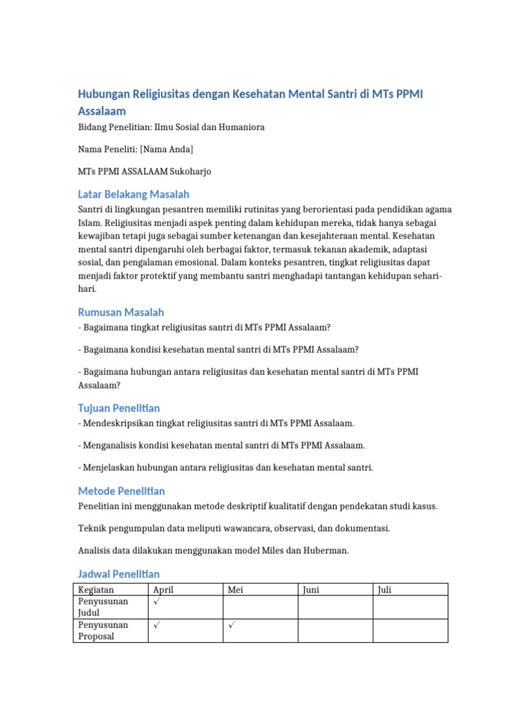 Hubungan Religiusitas Dengan Kesehatan Mental Santri | PDF