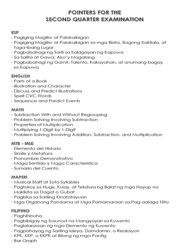 Pointers For The Second Quarter Examination 1 | PDF