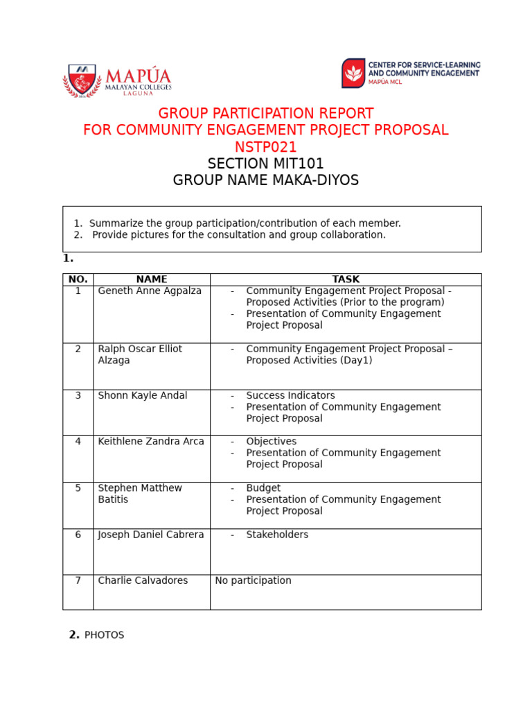 Group Participation Report For CE Project Template | PDF