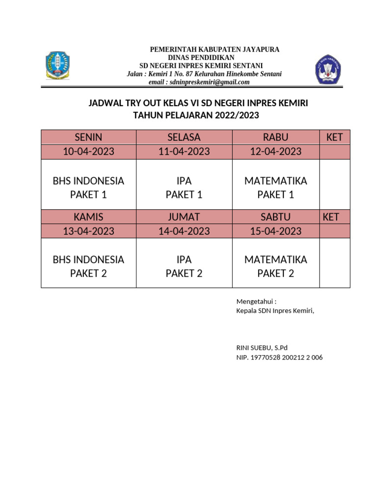 Jadwal Tryout | PDF