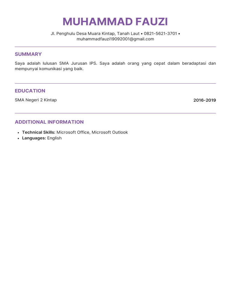 CV Muhammad Fauzi | PDF