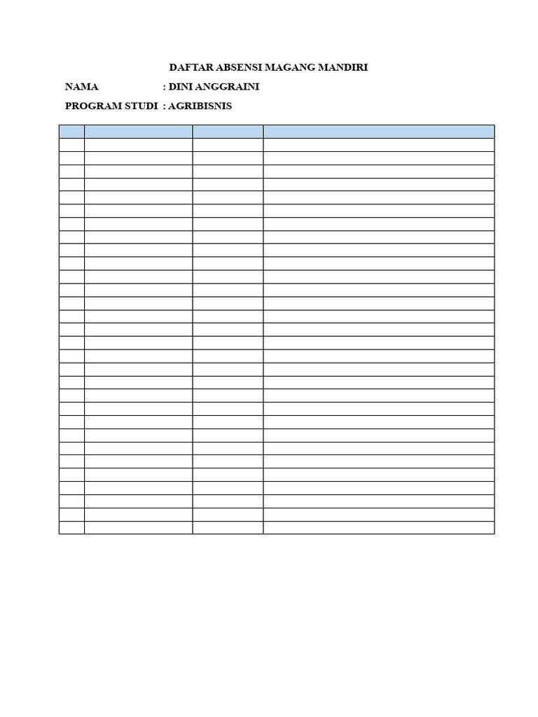 Daftar Absensi Magang Mandiri | PDF