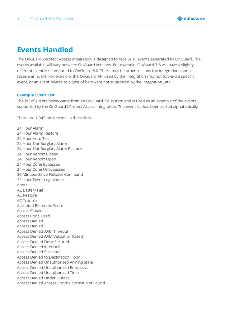 Milestone XPA OnGuard Events | PDF | Security Alarm | Access Control