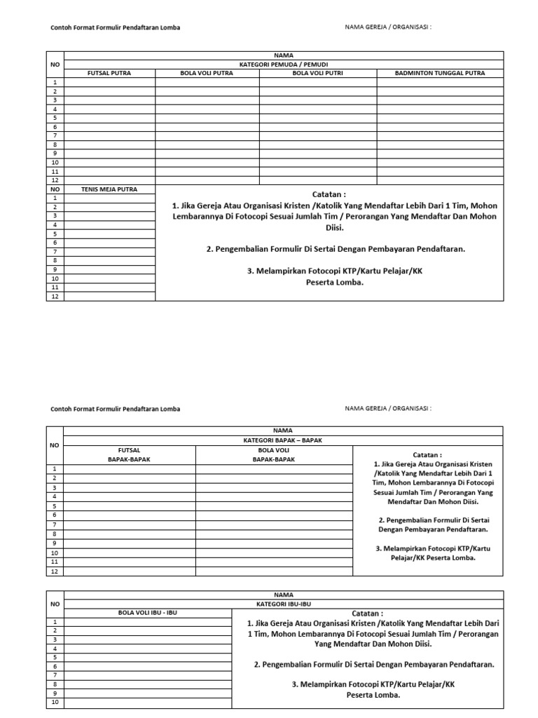 Formulir Peserta Lomba | PDF