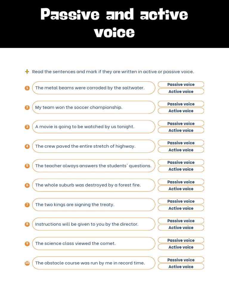 Active and Passive Voice Exercises | PDF | Grammar | Linguistic Typology