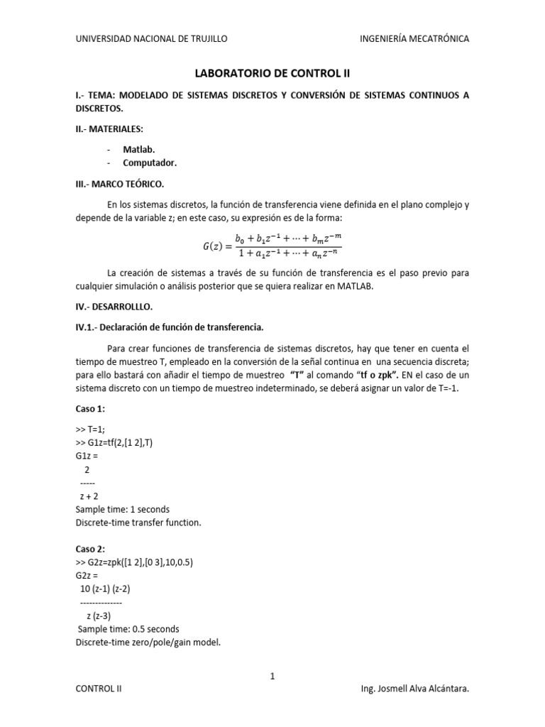 Lab4 de Control II MOD - DE - SIST - DISCRETOS y Conv. Continuo - 2020 - NIVELACION | PDF ...