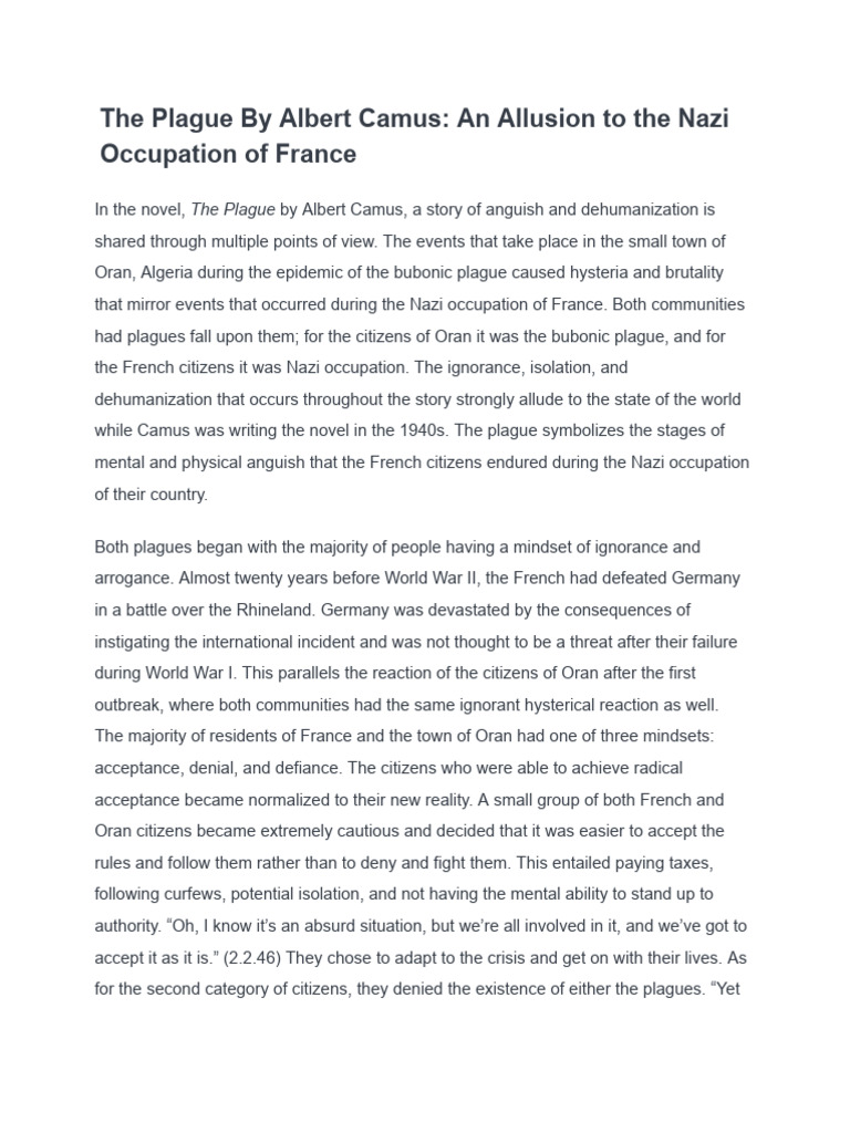 Camus' Plague: Echoes of Nazi Occupation | PDF