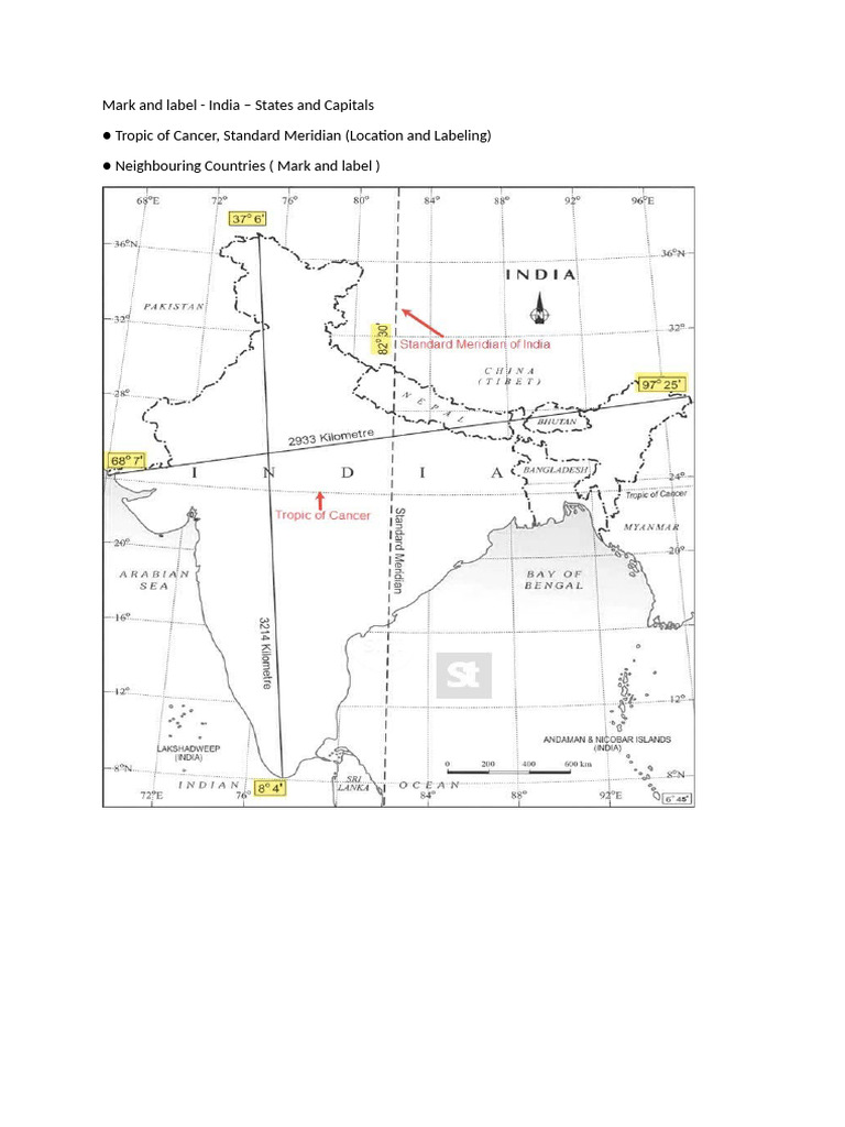Mark and Label - India - States and Capitals Tropic of Cancer, Standard ...