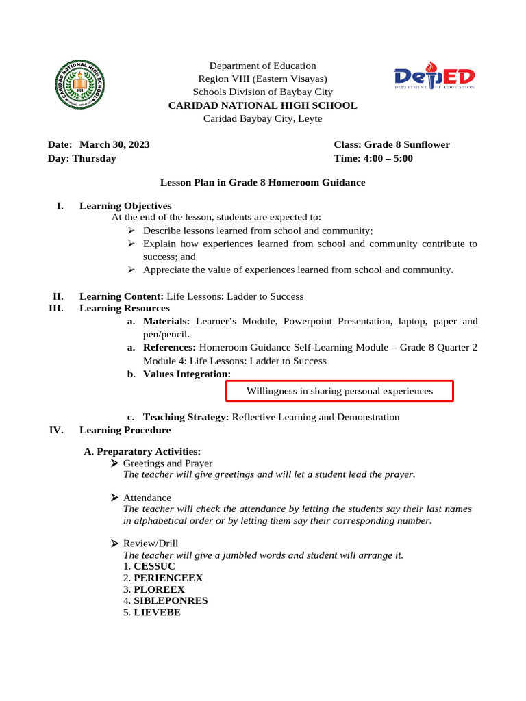 Homeroom Guidance - Quarter 2 - Module 4 - Grade 8 | PDF | Learning ...