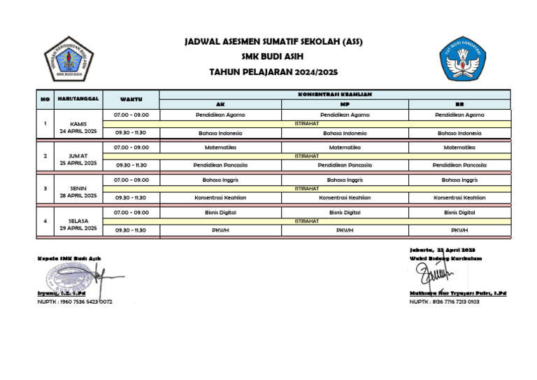 Jadwal Ujian Sekolah 2025 | PDF