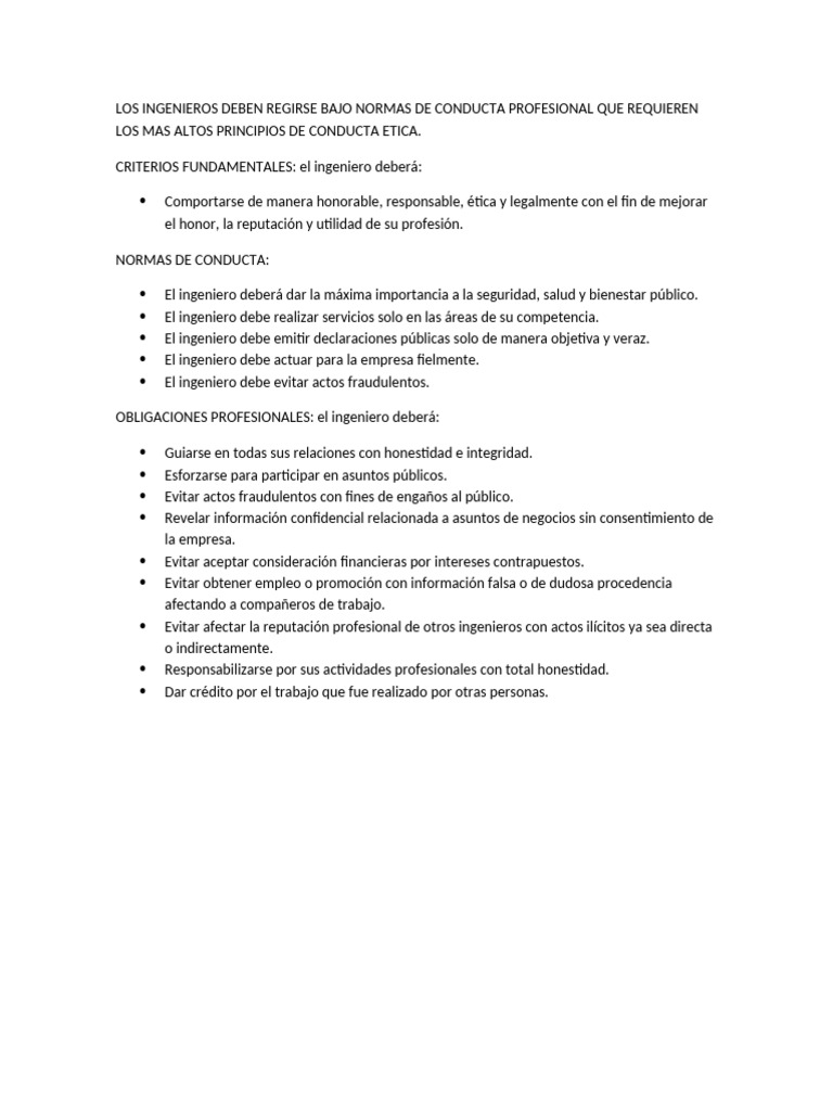 NORMAS DE CONDUCTA PROFESIONAL | PDF