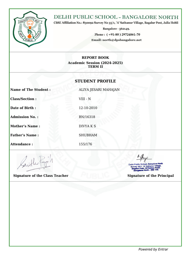 Student Profile: Report Book Academic Session (2024-2025) Term Ii | PDF