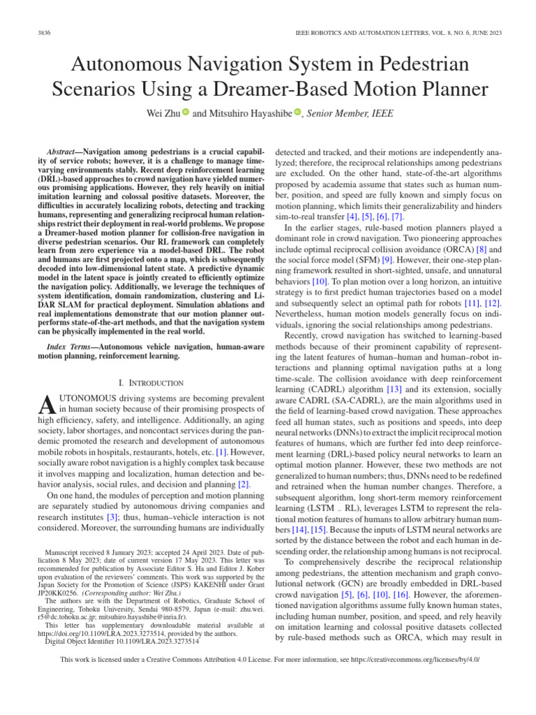 Autonomous Navigation System in Pedestrian Scenarios Using A Dreamer-Based Motion Planner | PDF ...