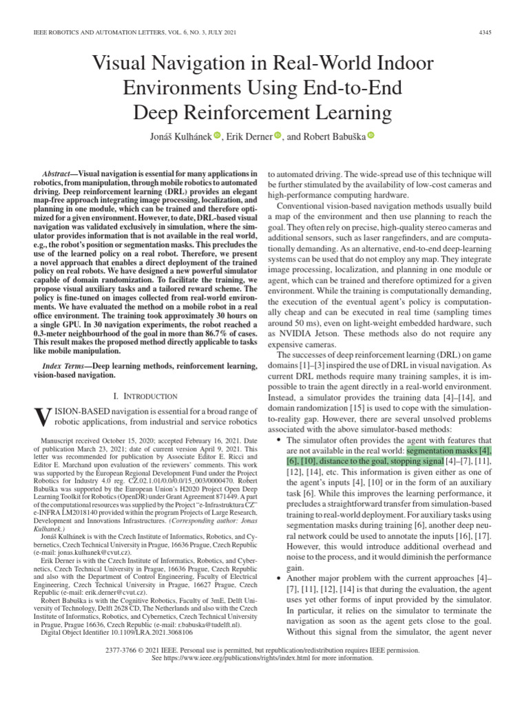 83%visual Navigation in Real-World Indoor Environments Using End-to-End ...