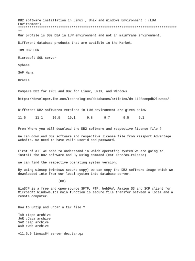DB2 Software Installation Process in LUW Environment | PDF | Ibm Db2 | Zip (File Format)