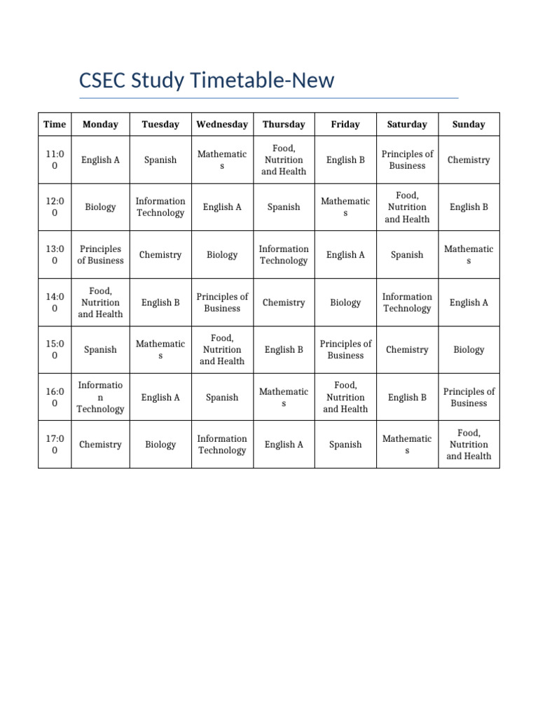 CSEC_Study_Timetable copy 2 | PDF