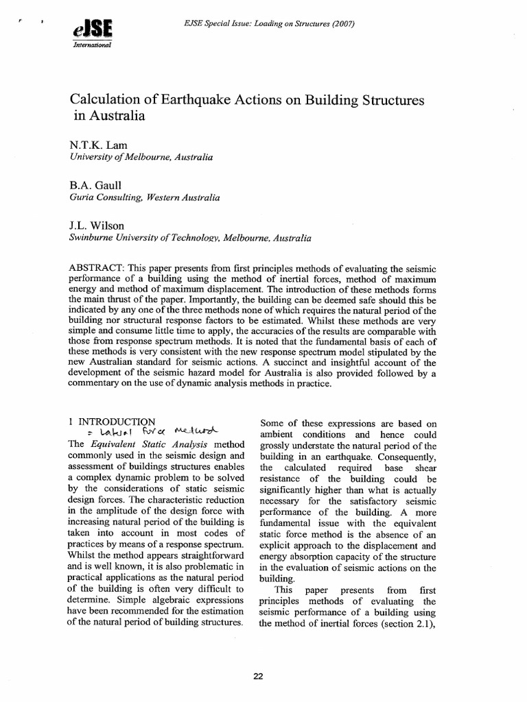 Calculation of Earthquake Actions On Building Structures in Australia ...
