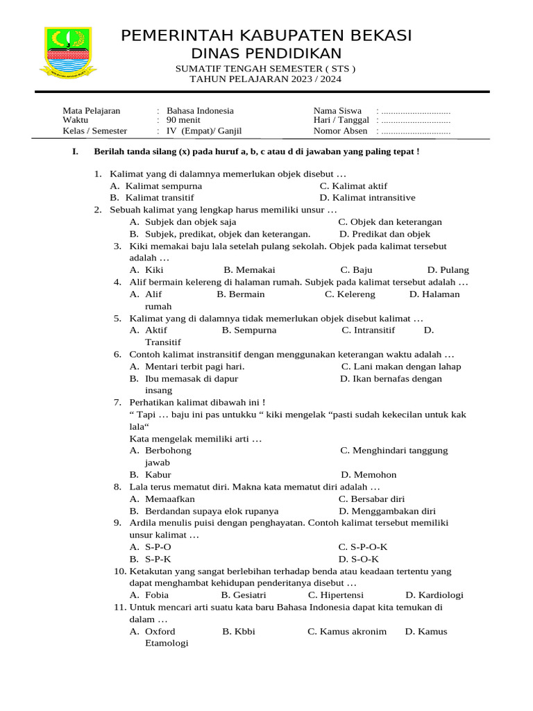 SOAL PTS KELAS 4.baru | PDF