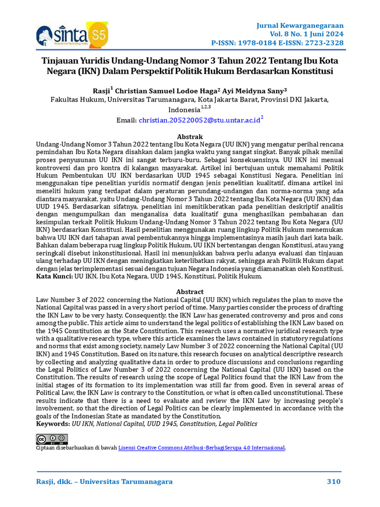 Tinjauan Yuridis Undang-Undang Nomor 3 Tahun 2022 Tentang Ibu Kota Negara (IKN) Dalam Perspektif ...