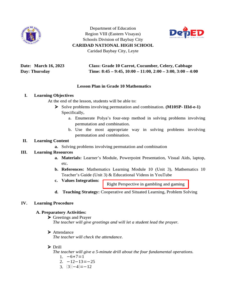 Quarter 3 - Week 5 - Day 4 - Grade 10 | PDF | Permutation | Learning