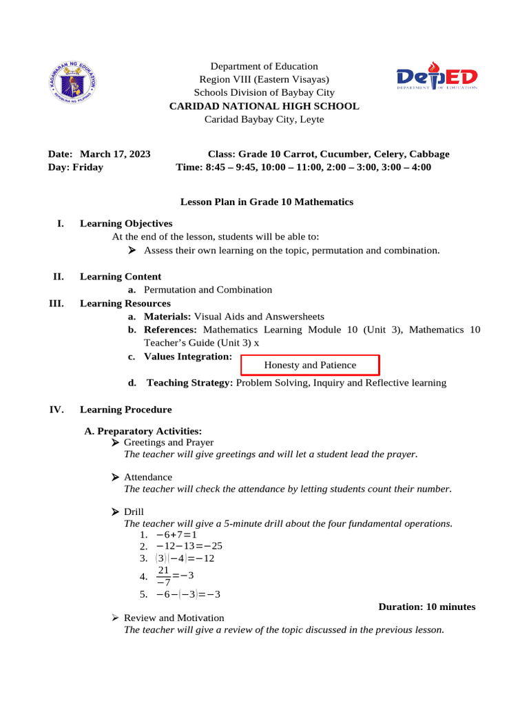 Quarter 3 - Week 5 - Day 5 - Grade 10 | PDF | Permutation | Learning