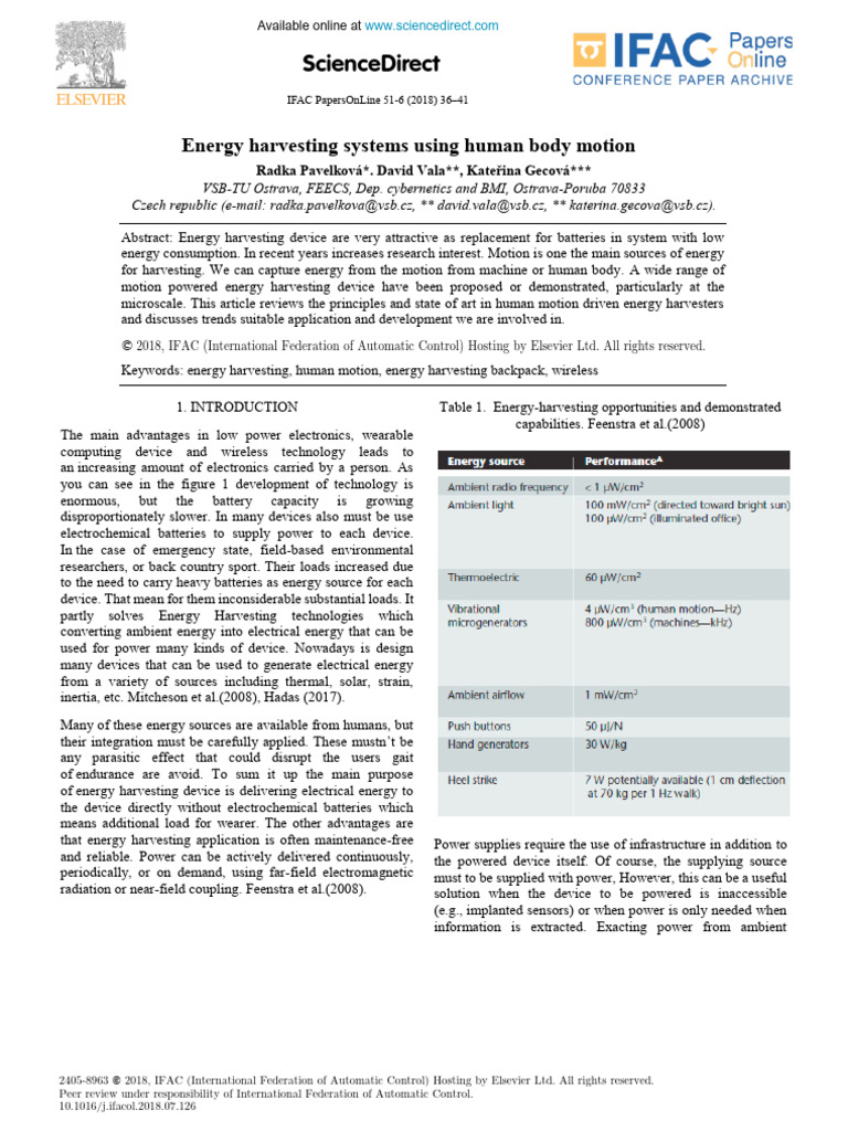 Energy Harvesting Systems Using Human Body Motion | PDF | Energy ...