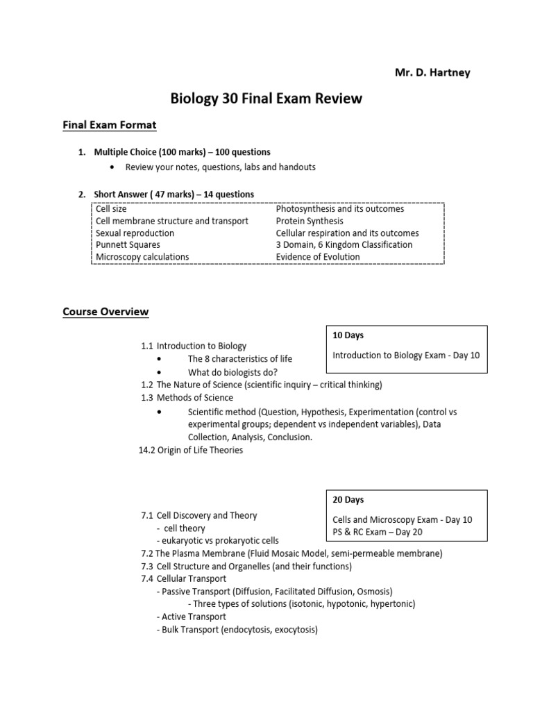 Biology 30 Final Exam Review Guide | PDF | Genetics | Gene