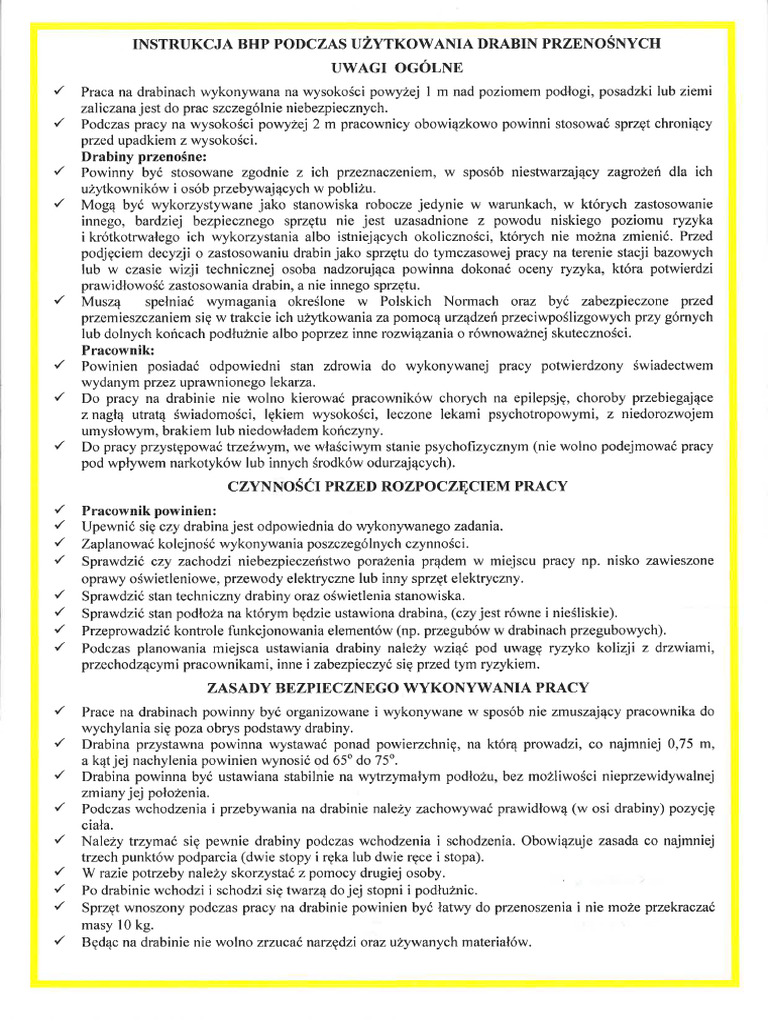 PLKI Instrukcja BHP U Ytkowanie Drabin Przenoÿnych 062020 | PDF