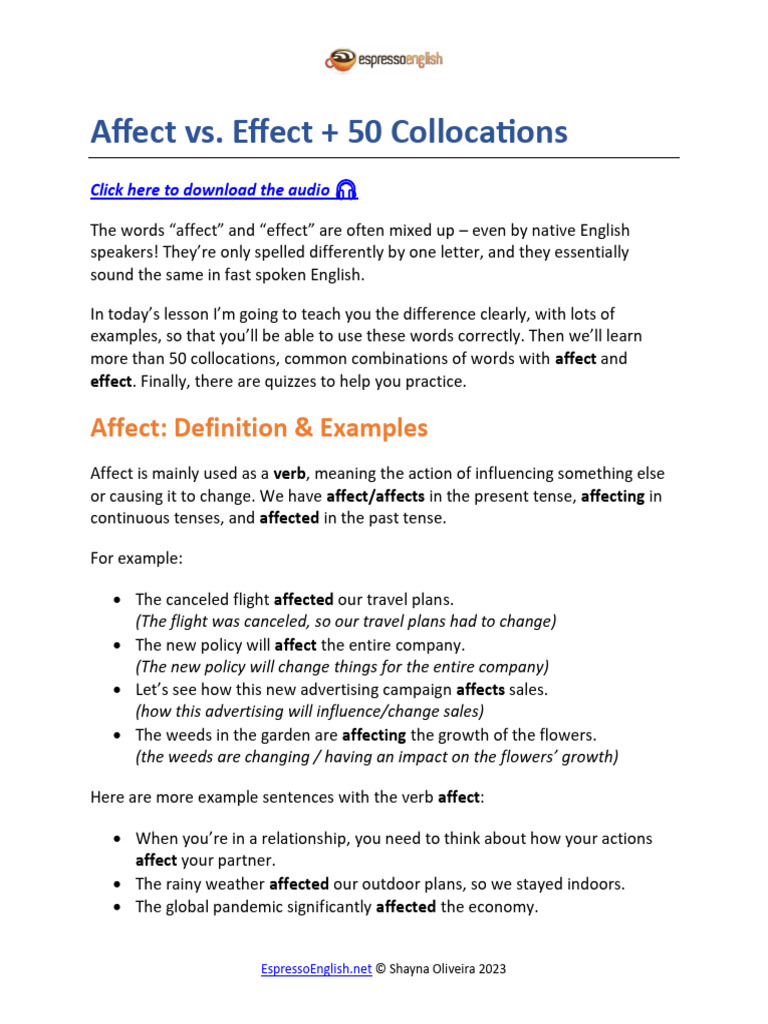 Affect vs. Effect Explained | PDF | English Language | Linguistics